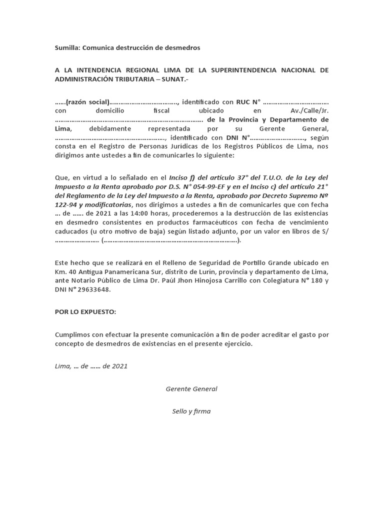 Modelo Carta SUNAT | PDF