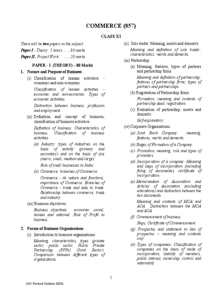 18. ISC Commerce XI Revised | PDF