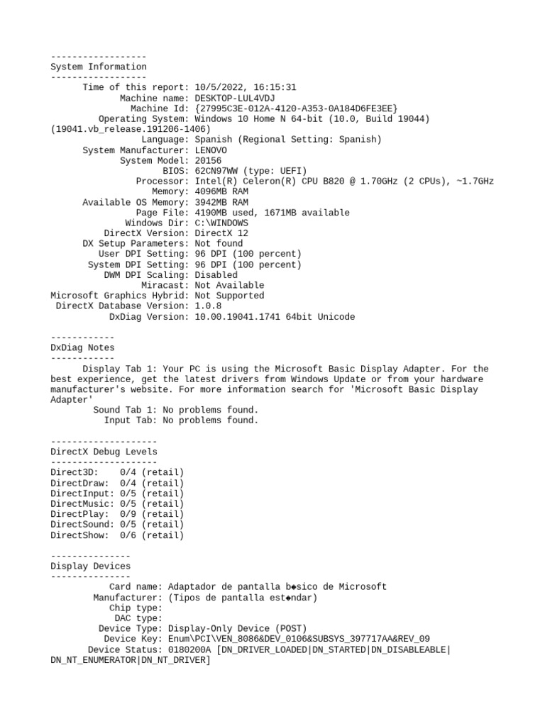 DX Diag | PDF | Device Driver | Computing