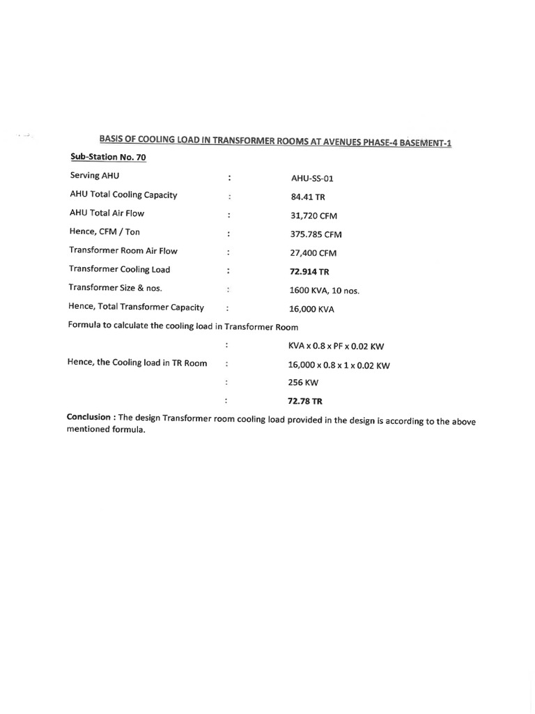 Transformer Cooling Calculation by Formula Used | PDF