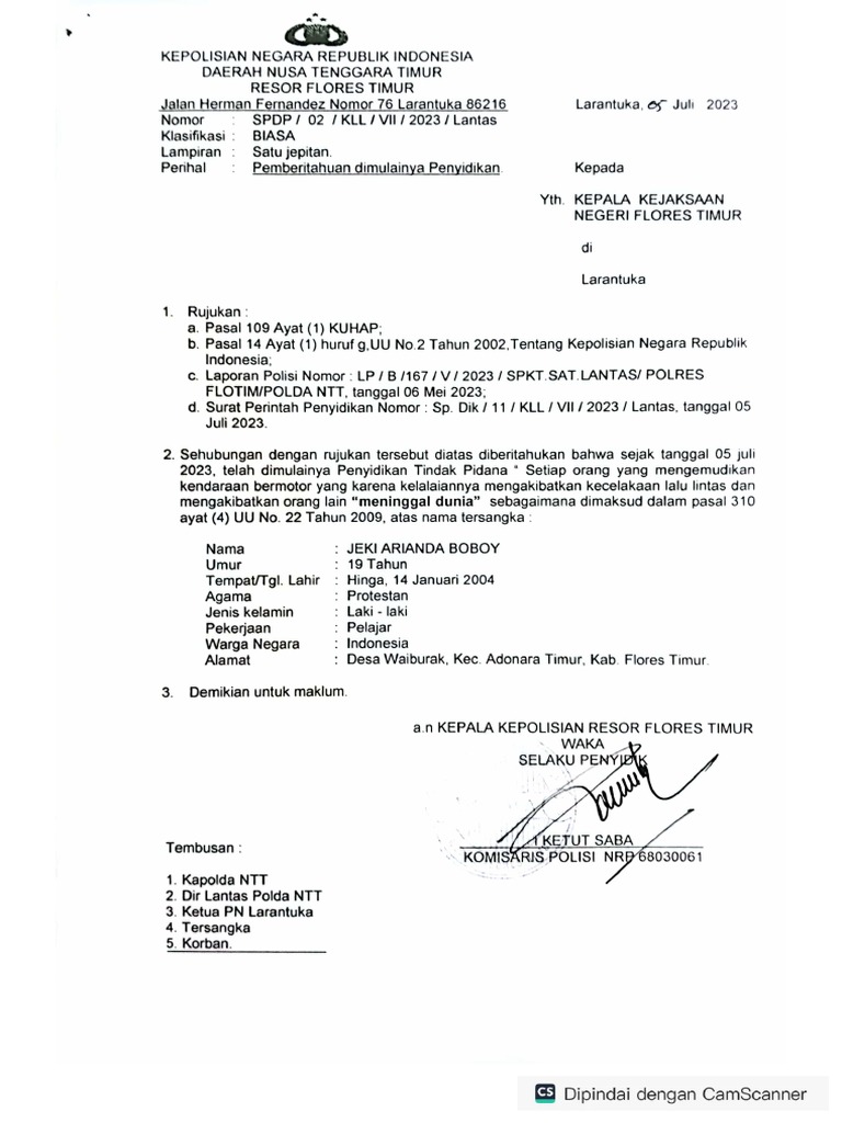 SPDP Jalan Bawah 06 Mei 2023 | PDF