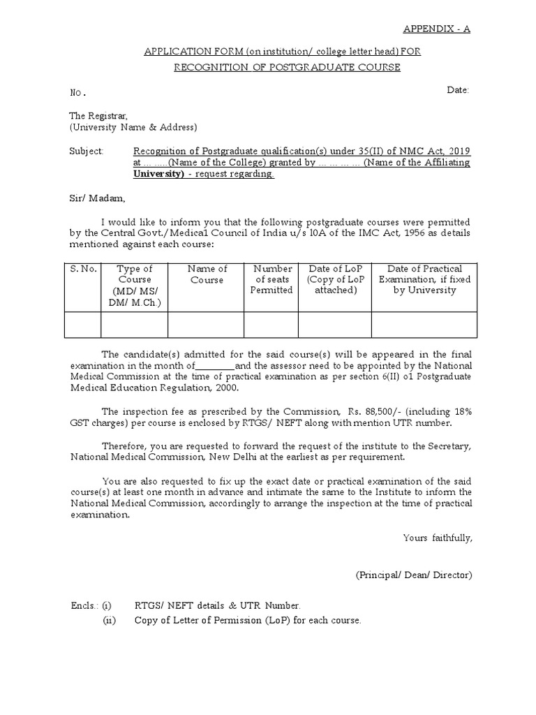 National Medical Commission Appendix A, B & C | PDF