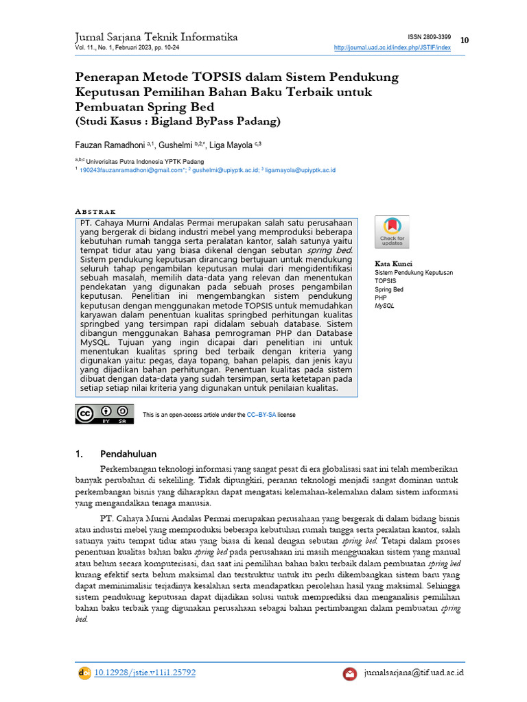 Penerapan Metode TOPSIS Dalam Sistem Pendukung Keputusan Pemilihan Bahan Baku Terbaik Untuk ...