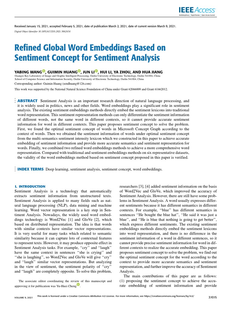 Refined Global Word Embeddings Based On Sentiment Concept For Sentiment Analysis | PDF