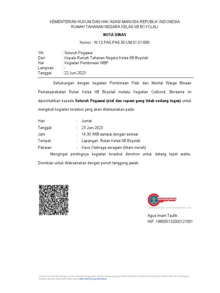 Nota Dinas FMD WBP | PDF Nota Dinas FMD WBP | PDF