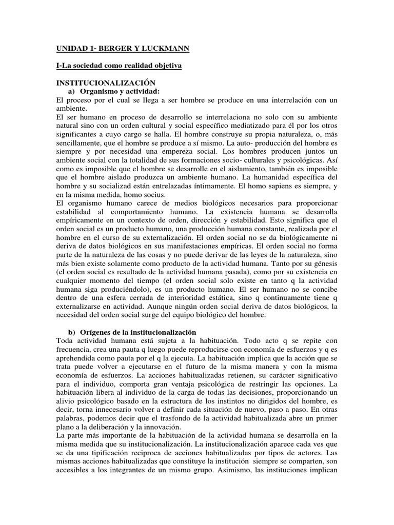 Berger Y Luckman Pdf Socialización Conocimiento