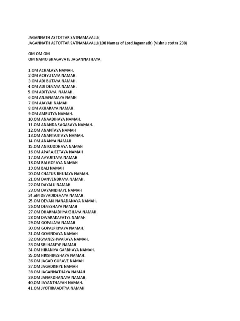 Jagannath 108 Name | PDF