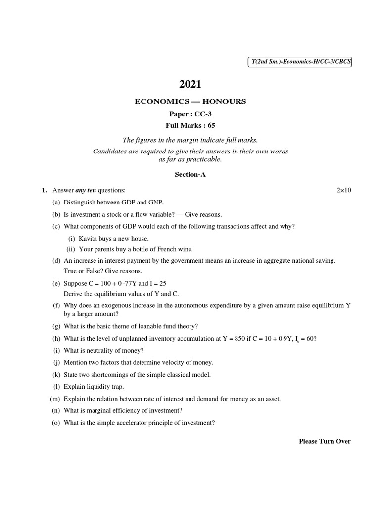 Economics Honours Paper CC-3 2021 | PDF