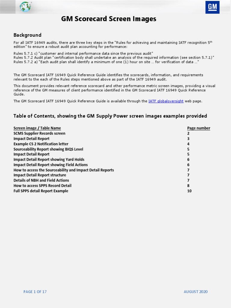 GM Scorecard Screen Images - 6aug2020 | PDF