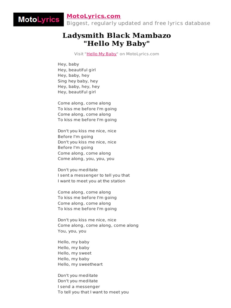Ladysmith Black Mambazo Hello My Baby Lyrics | PDF