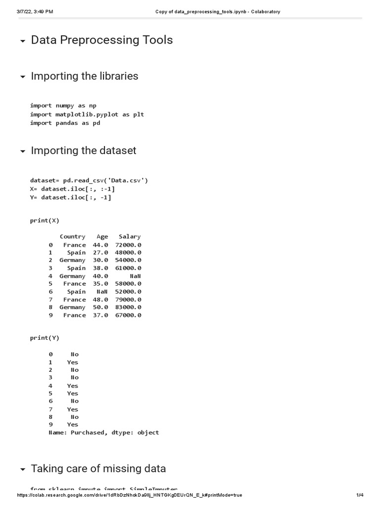 Data - Preprocessing - Tools - Ipynb - Colaboratory | PDF