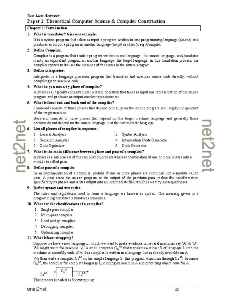 One Line Ques Ans1 | PDF | Parsing | Compiler