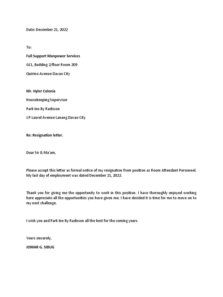 Resignation Letter (Final) | PDF