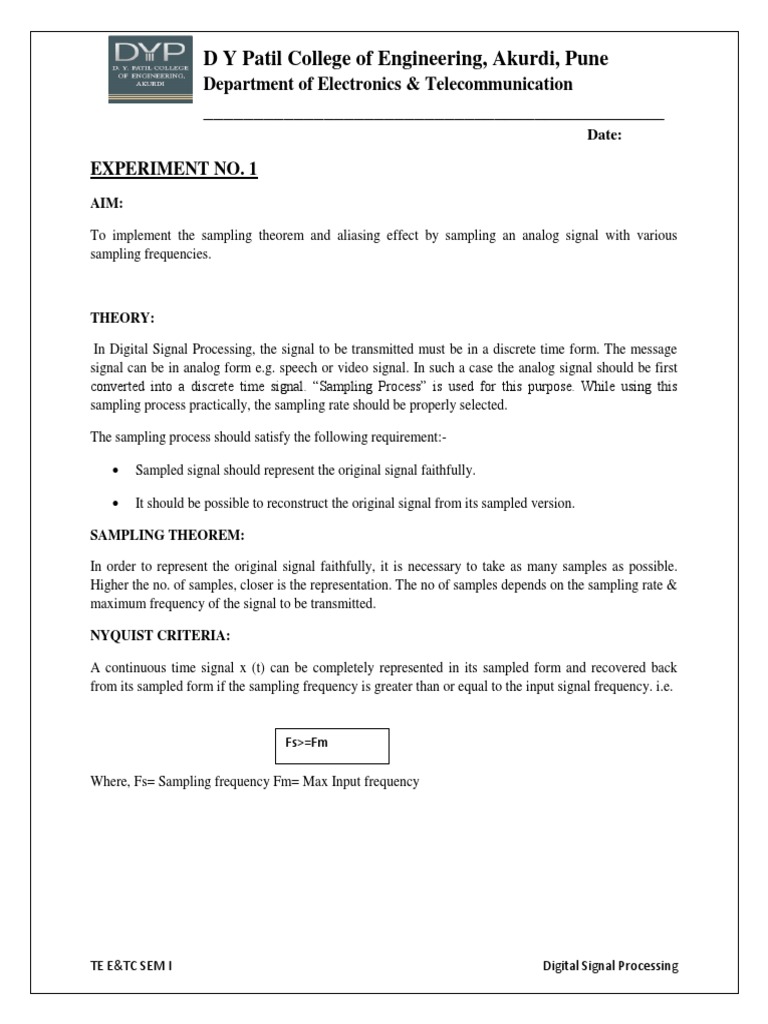 DSP Manual Exp1 9 | PDF | Discrete Fourier Transform | Sampling (Signal Processing)