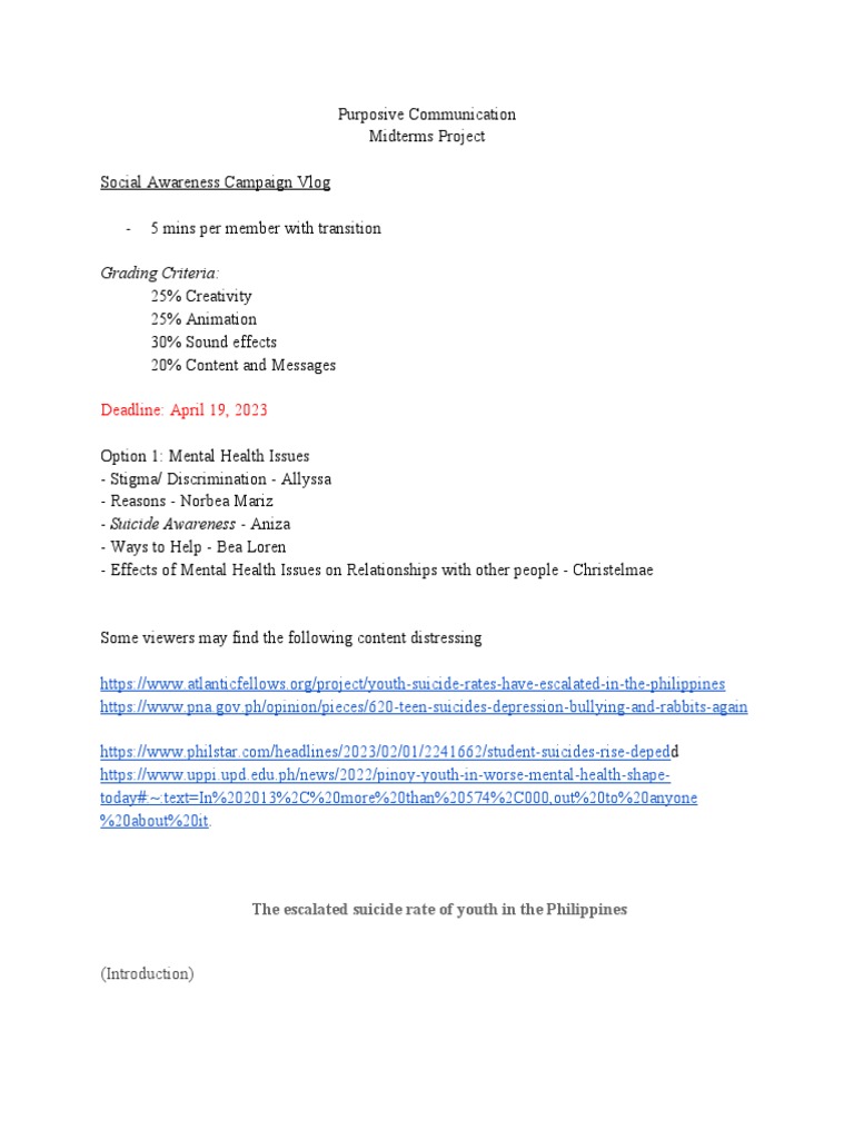 Suicide Awareness Script | PDF | Mental Health | Major Depressive Disorder