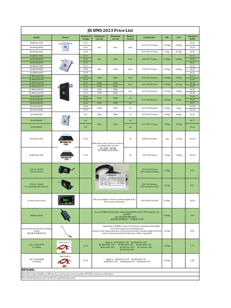 JK Bms Price List | Download Free PDF | Manufactured Goods | Electronics