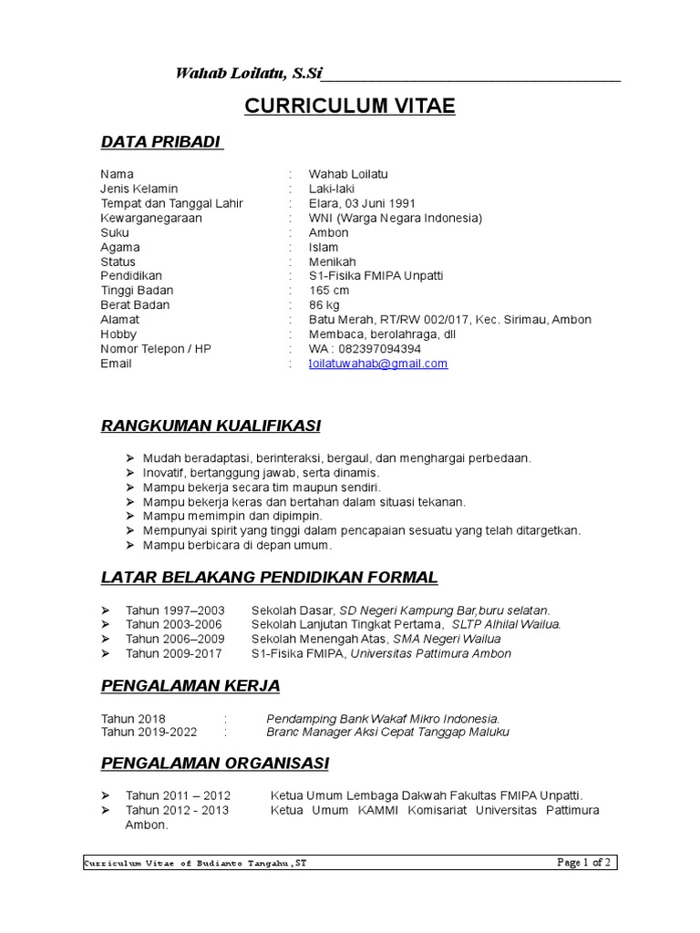 CV Wahab Loilatu | PDF