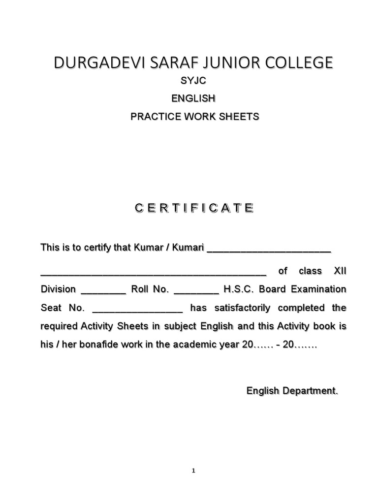 Work Sheets For Syjc | PDF