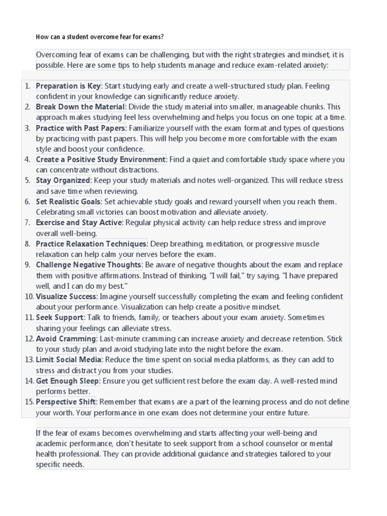 Exam Anxiety: 15 Tips for Students | PDF | Relaxation (Psychology ...