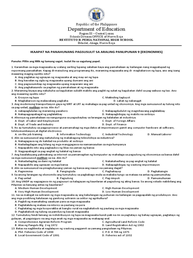 AP9-4th periodical test | PDF