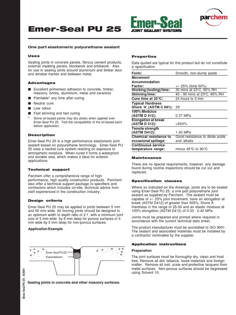 Emer-Seal PU 25: High-Performance Sealant | PDF | Technology & Engineering