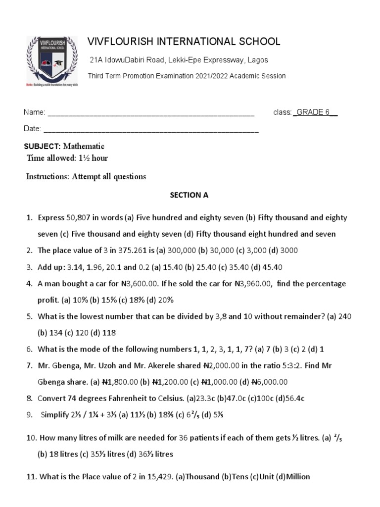 Grade 5 Third Term 2023 | PDF