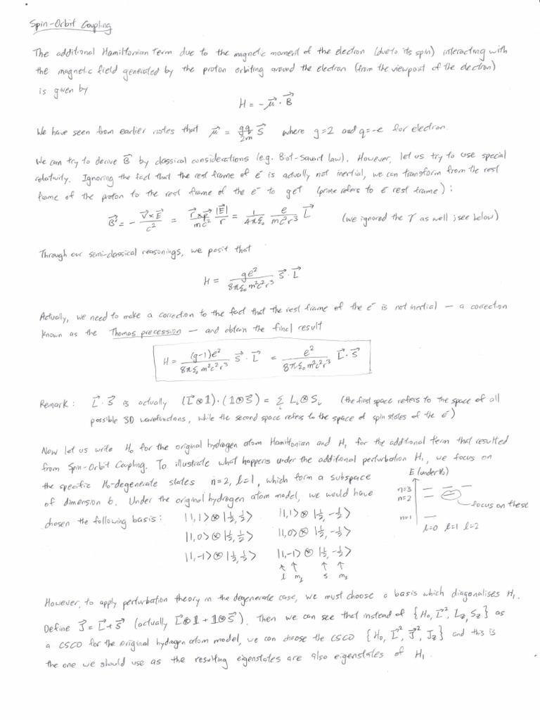 Spin Orbit Coupling | PDF