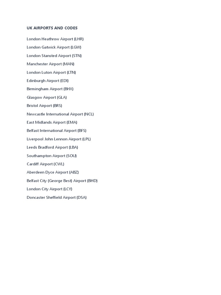 Uk Airports and Codes | PDF