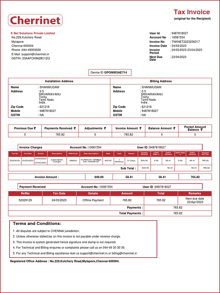 Cherrinet Invoice 52329129 | PDF