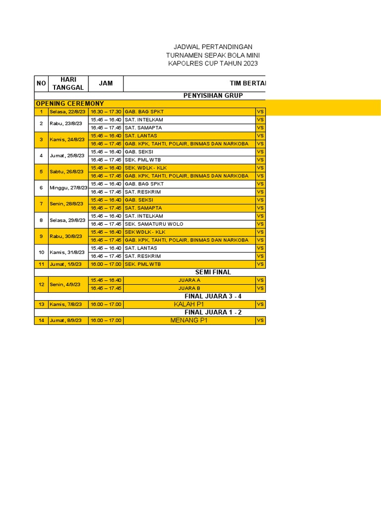 Jadwal Pertandingan | PDF