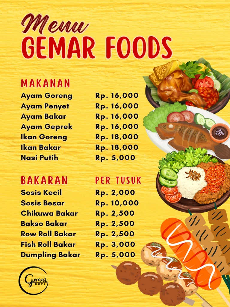 Yellow and Red Modern Food Menu Portrait | PDF