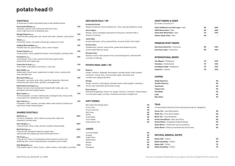 Potato Head Beach Club Beverages Menu Sep 2022 Updated | PDF | Gin ...