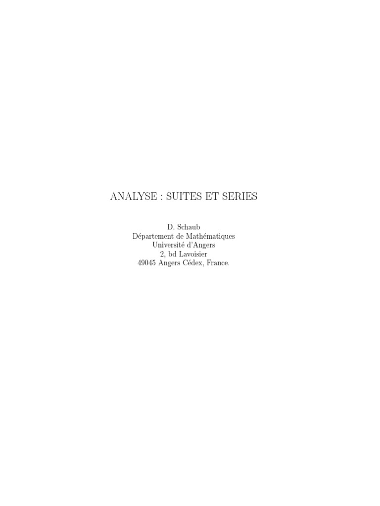 Analyse des Suites et Séries Mathématiques | PDF | Limite ...