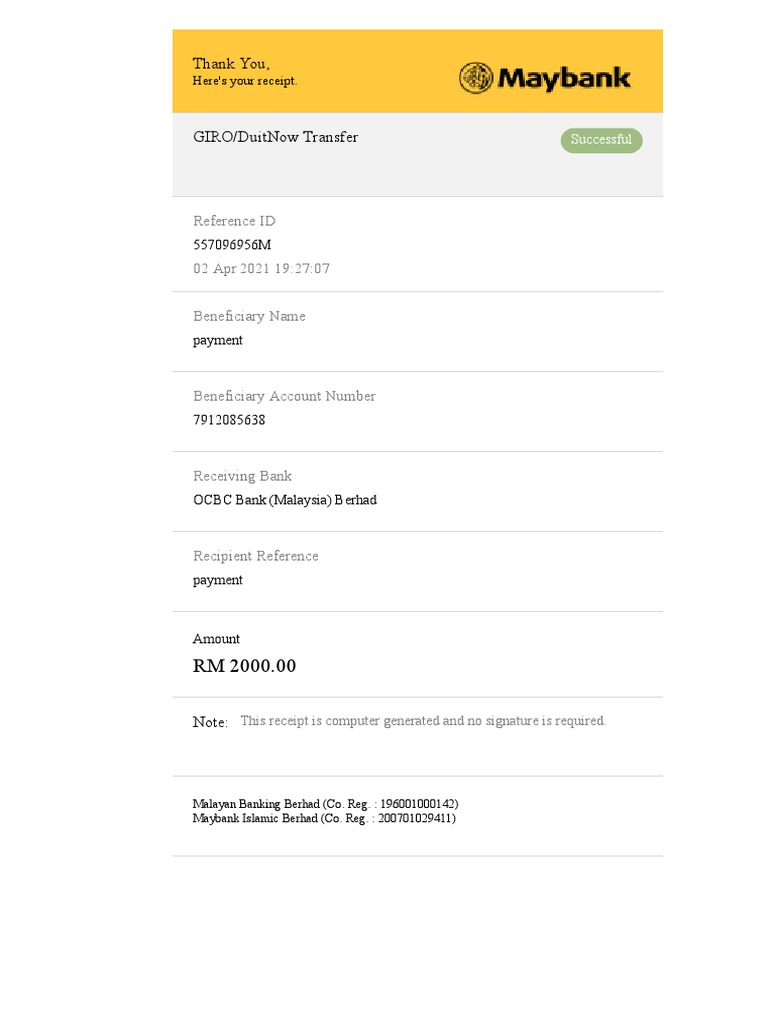 Maybank Receipt | PDF | Law