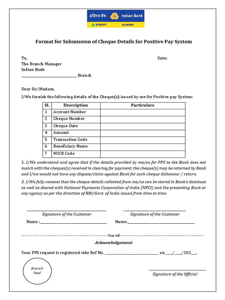 Positive Pay System Cheque Submission | PDF