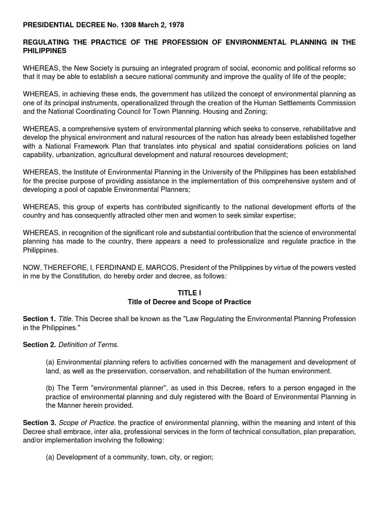 PD 1308 (Practice of ENvironmental Planning Profession) | Download Free ...