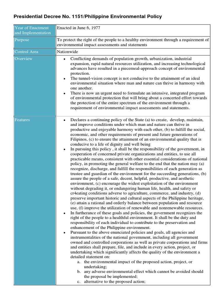 Philippine Environmental Policy Overview | PDF | Environmental ...