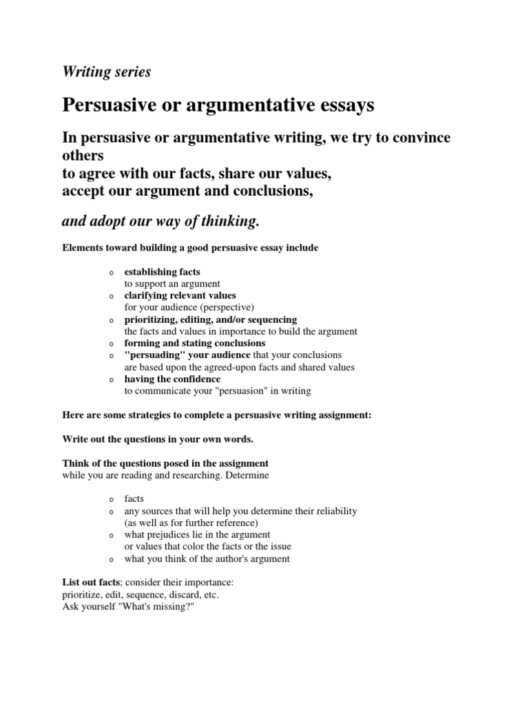Persuasive or Argumentative Essays: Writing Series | PDF | Persuasion ...