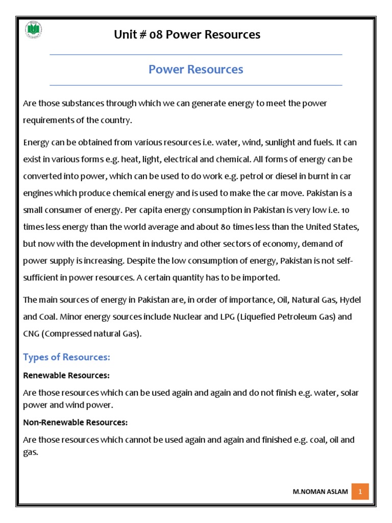 Chapter 8 Power Resources | PDF
