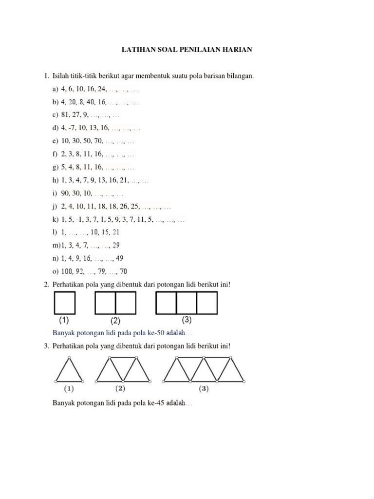 Latihan Soal Pola Bilangan | PDF