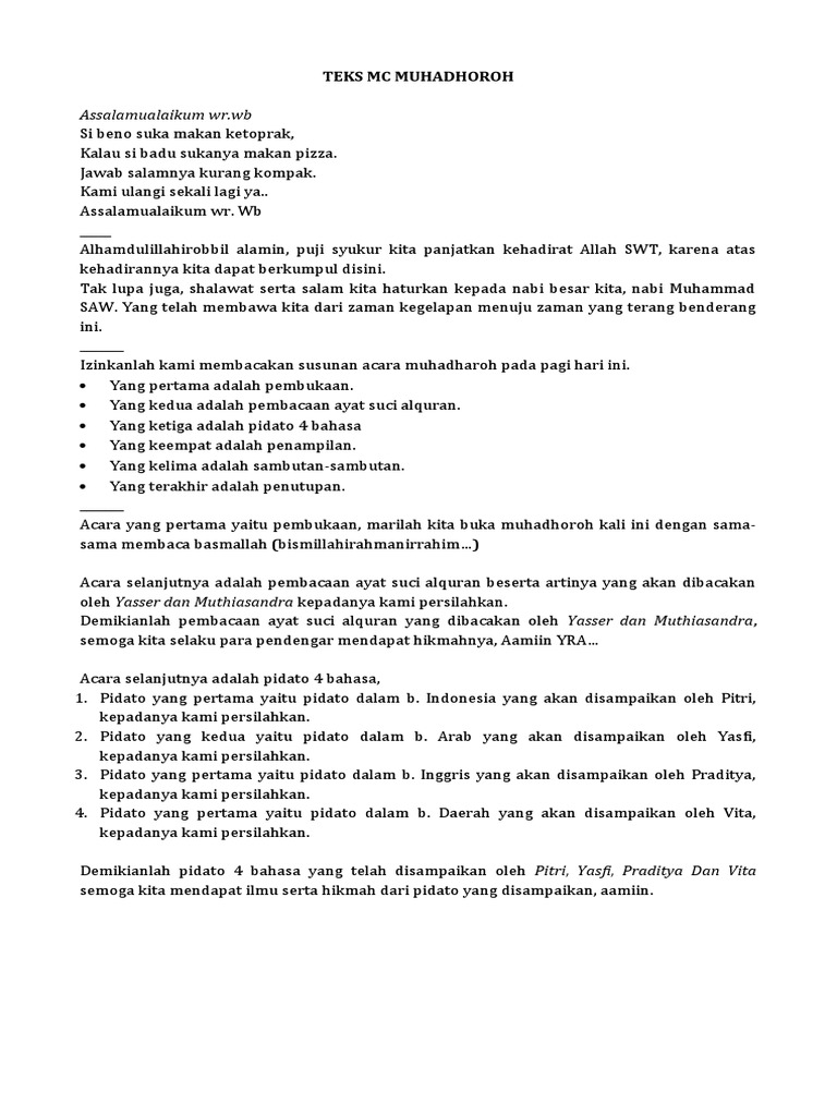 Teks MC Muhadhoroh | PDF