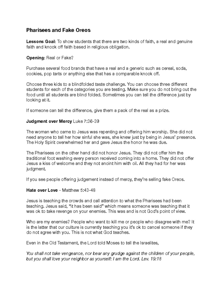 Pharisees and Fake Oreos | PDF | Jesus | Gospel Of Mark