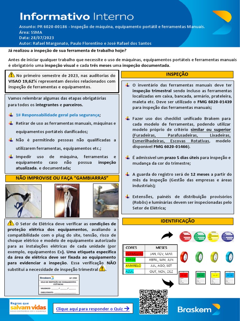 Informativo de SSMA - Inspeção de Máquinas Equipamentos Portátil e ...