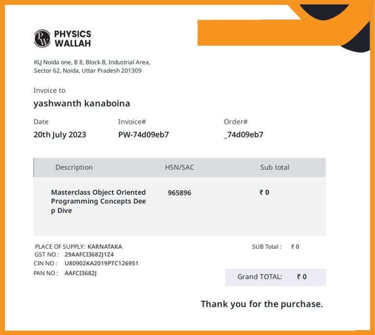 Masterclass Object Oriented Programming Concepts Deep Dive Invoice | PDF