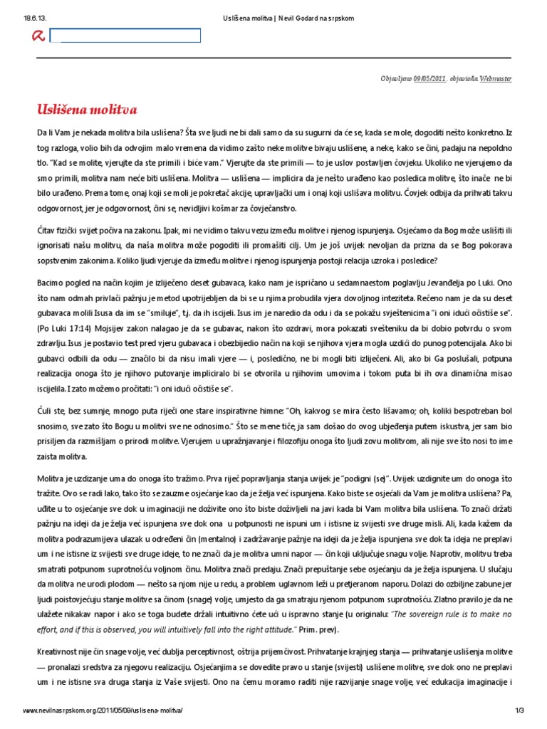 Uslišena Molitva - Nevil Godard Na Srpskom | PDF