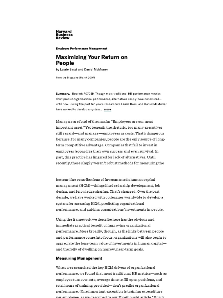 Maximizing Your Return On People | PDF | Human Capital | Leadership