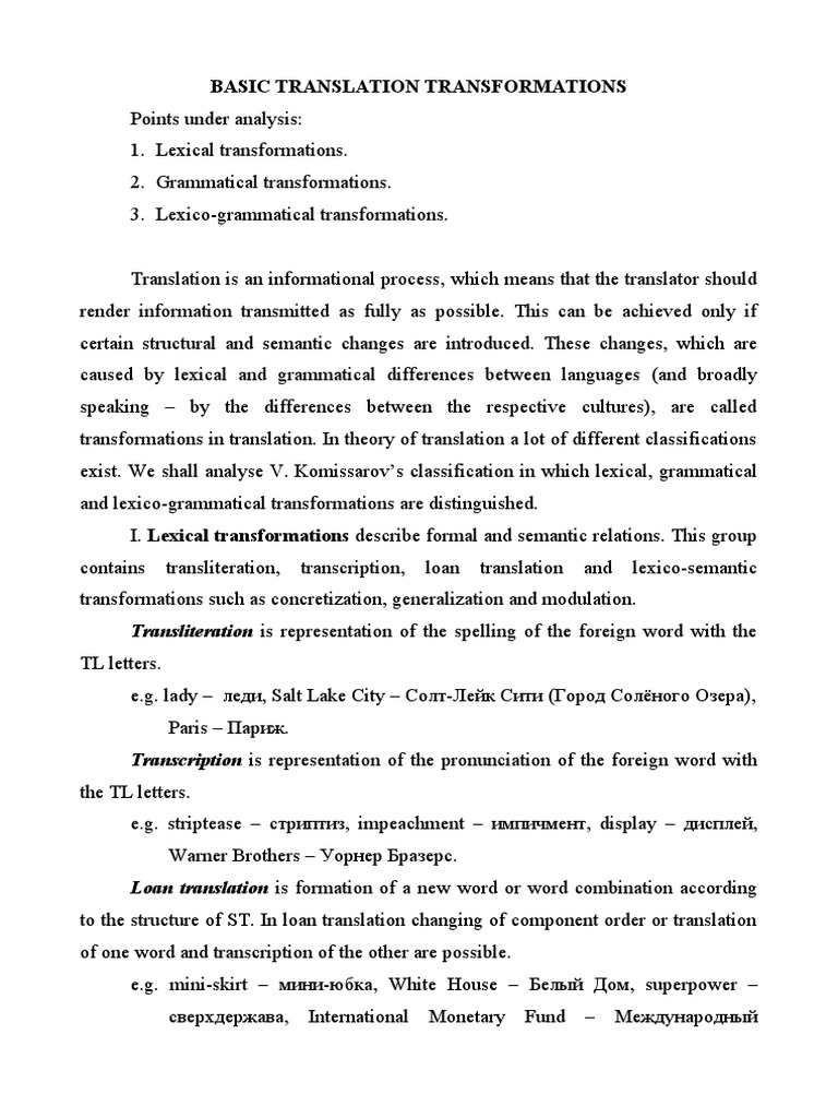 Translation Transformation Types | PDF