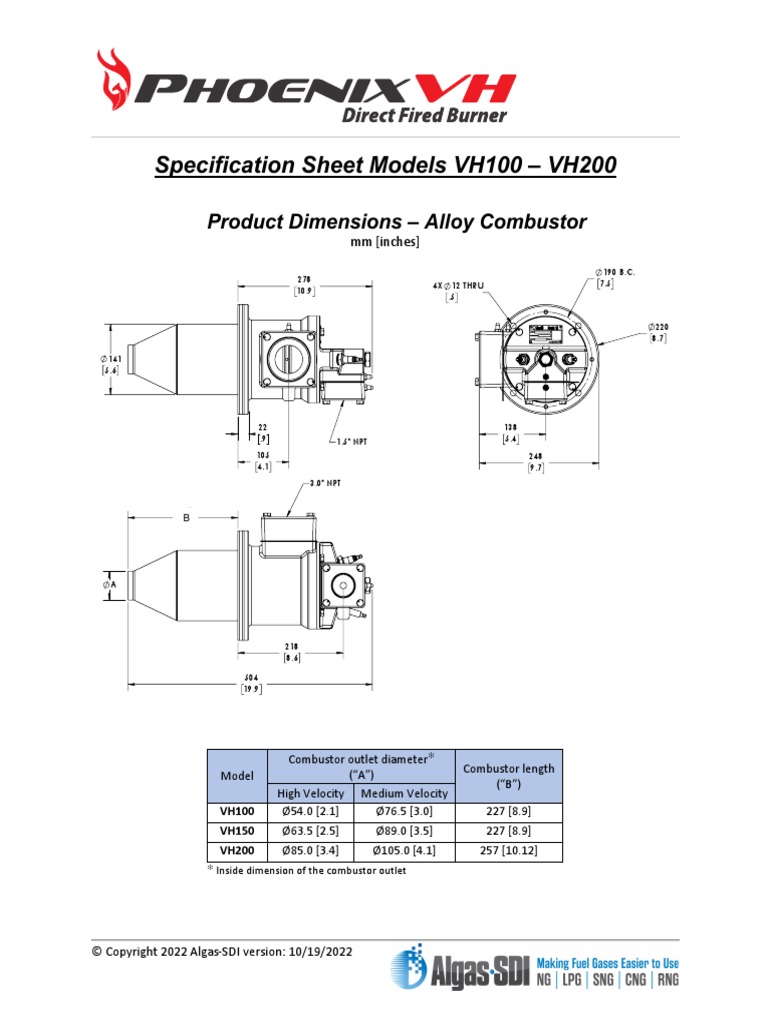 Spec Sheet PN 57001 Phoenix VH VH100 VH200 3 1 | PDF | Propane | Combustion