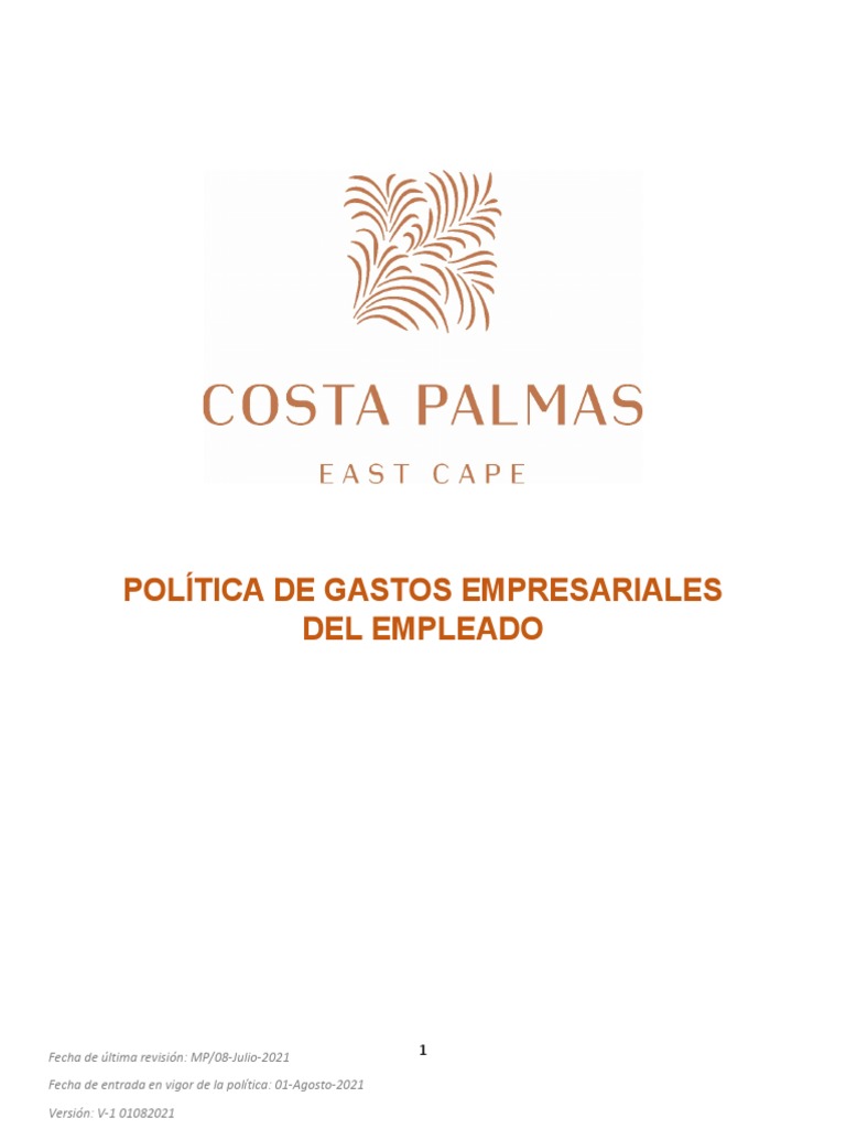 Politicas de Gastos Empresariales Del Empleado V1 - 20210801 | PDF ...