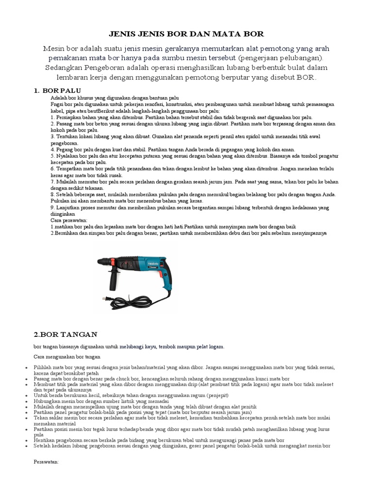 Jenis Jenis Bor Dan Mata Bor | PDF